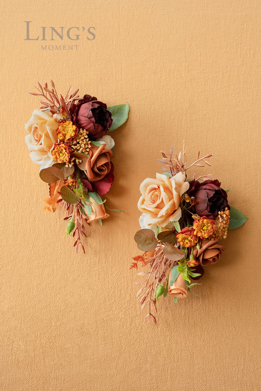 Ling's Moment 2pcs Homecoming Wedding Shoulder Corsage Artificial Flowers, Girl/Mother Prom Corsages Wristlet Décor, etc. Burnt Orange Terracotta