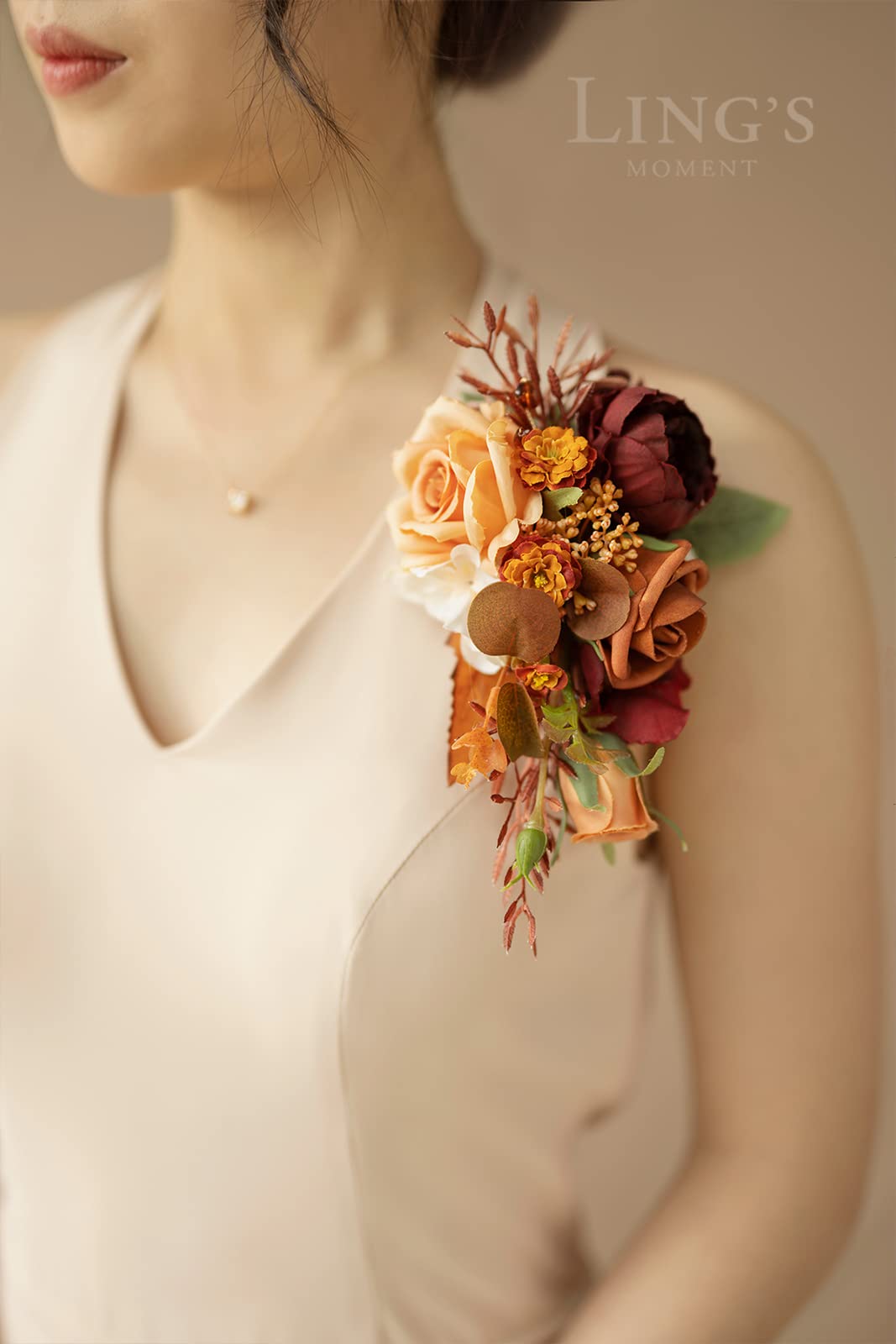 Ling's Moment 2pcs Homecoming Wedding Shoulder Corsage Artificial Flowers, Girl/Mother Prom Corsages Wristlet Décor, etc. Burnt Orange Terracotta