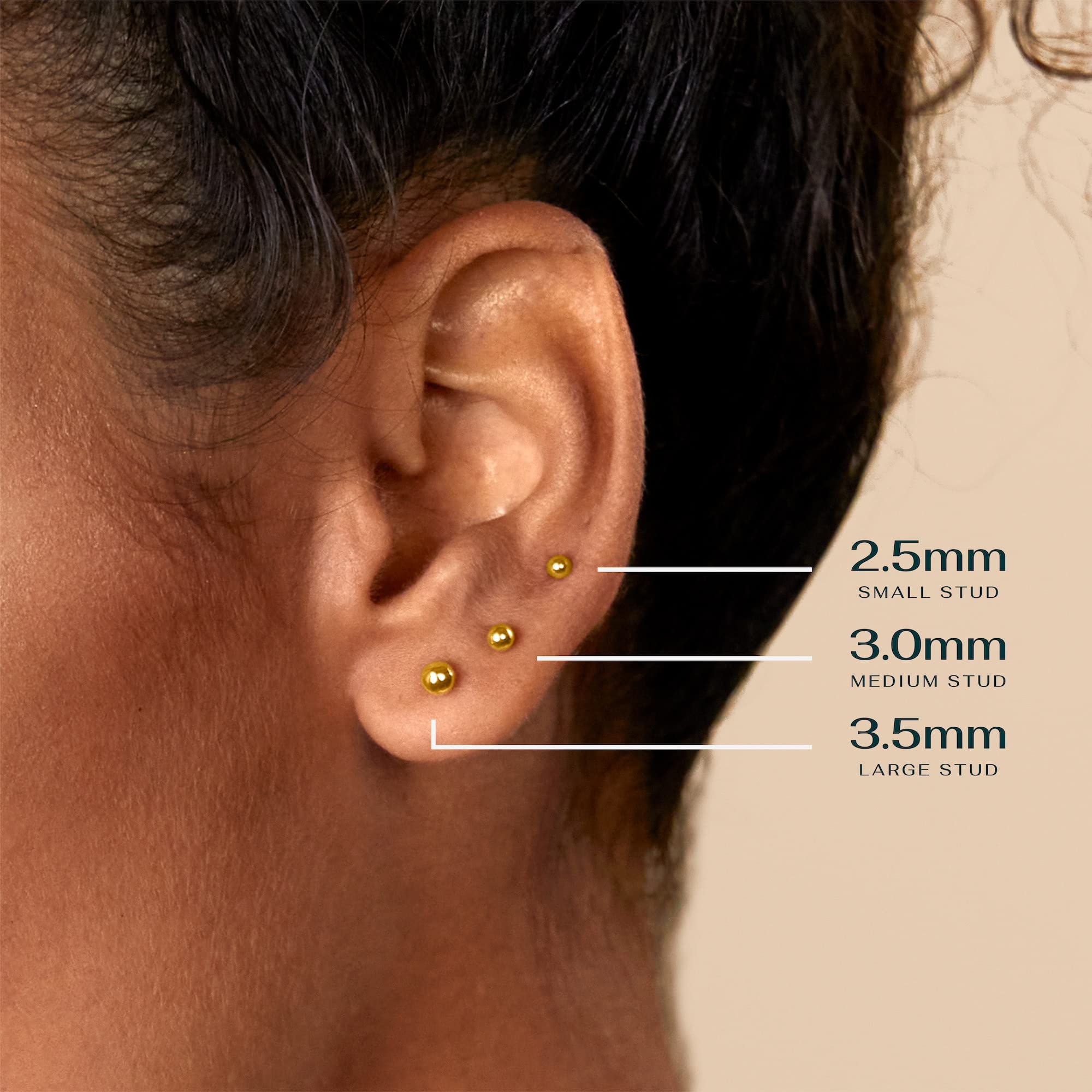 PAVOI Rhodium Plated Solid 925 Sterling Silver Ball Stud Earrings for Women - Flat Back - Cartilage & Helix Piercing Jewelry - Big Gold Studs