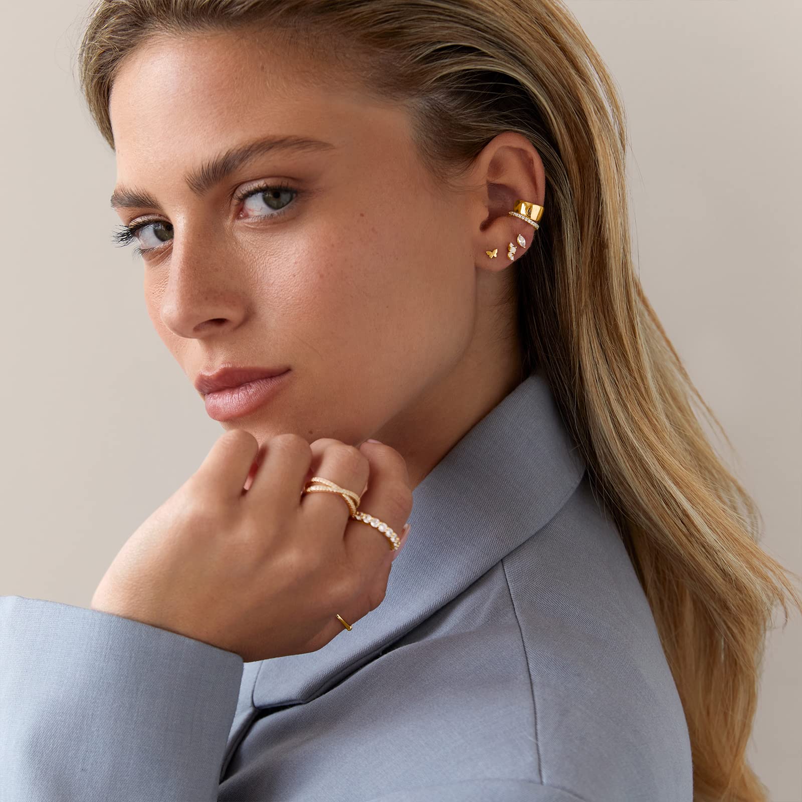 PAVOI 14K Gold Plated 925 Sterling Silver Post Pair of Flat Back Stud Earrings for Women | Butterfly Cartilage Helix Piercing