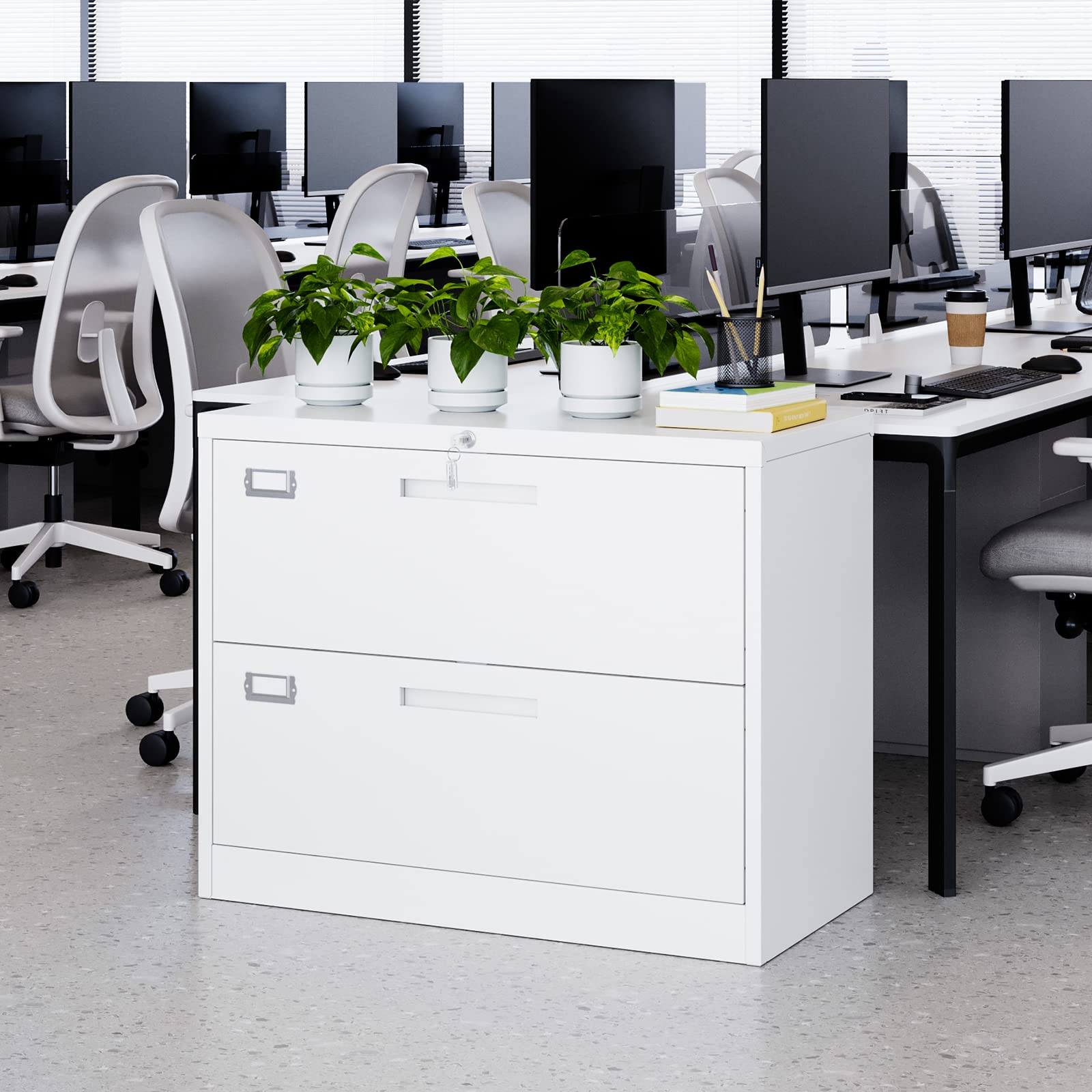 MIIIKO Lateral File Cabinet 2 Drawer with Lock, White Filing Cabinet Home Office, Large Deep Drawers Locked by Keys, for Hanging Folders Files Letter/Legal/F4/A4 Size