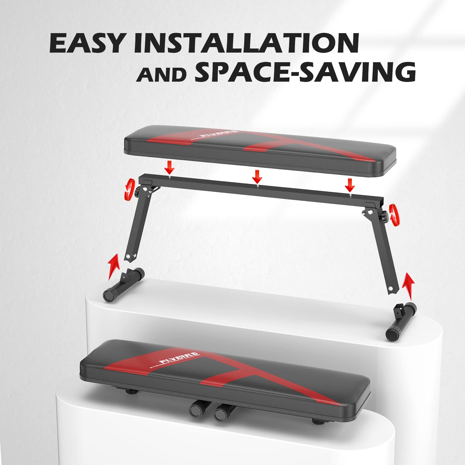 FLYBIRD Folding Flat Bench, Sturdy Lightweight and Space-saving Bench Press Flat Weight Bench, Easy to Assemble