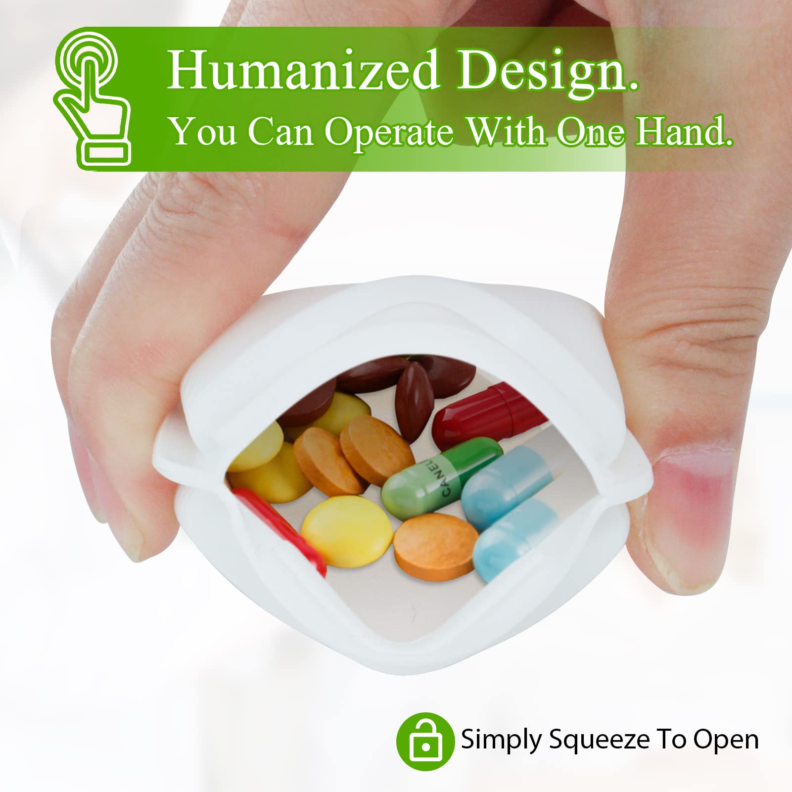 7 Pieces Pill Organizer Reusable Pocket Pill Case Portable Open Pill Pouch Silicone Small Pill Box Pill Container Pill Holder Pill Bags Organizing Medication, Vitamins, and Tablets for Travel (White)