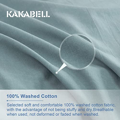 KAKABELL 100% Washed Cotton Linen Duvet Covers Set,Luxury Soft and Breathable Portable Openings 3 Piece Bedding Set,1200 Thread Count,with 8 Corner Ties 90x90 Inches(Light Blue,Full/Queen)