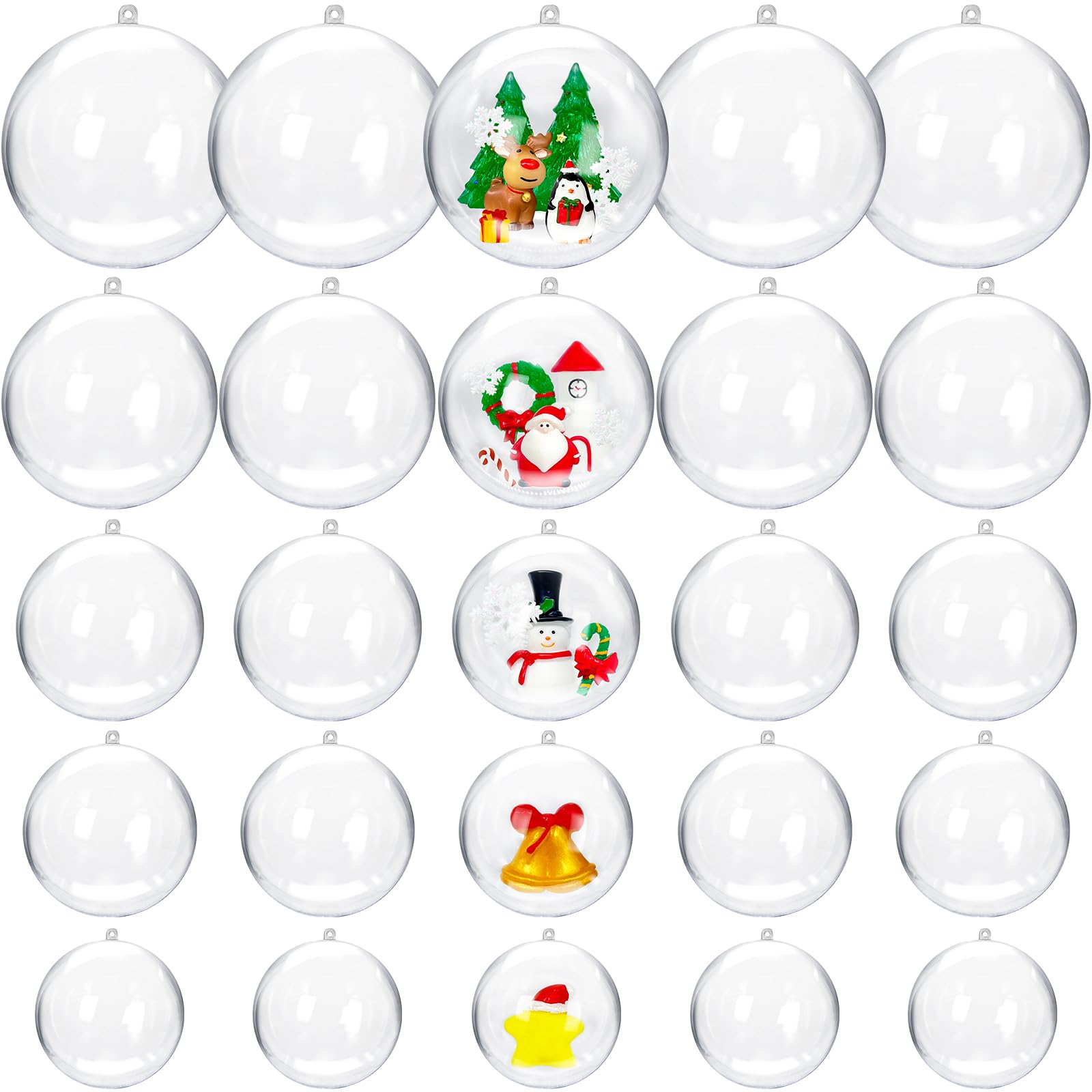 25 PCS Clear Plastic Fillable Ornaments,Transparent DIY Craft Ball,Clear DIY Christmas Ornament 5 Different Sizes for Wedding,Party,Home Decor