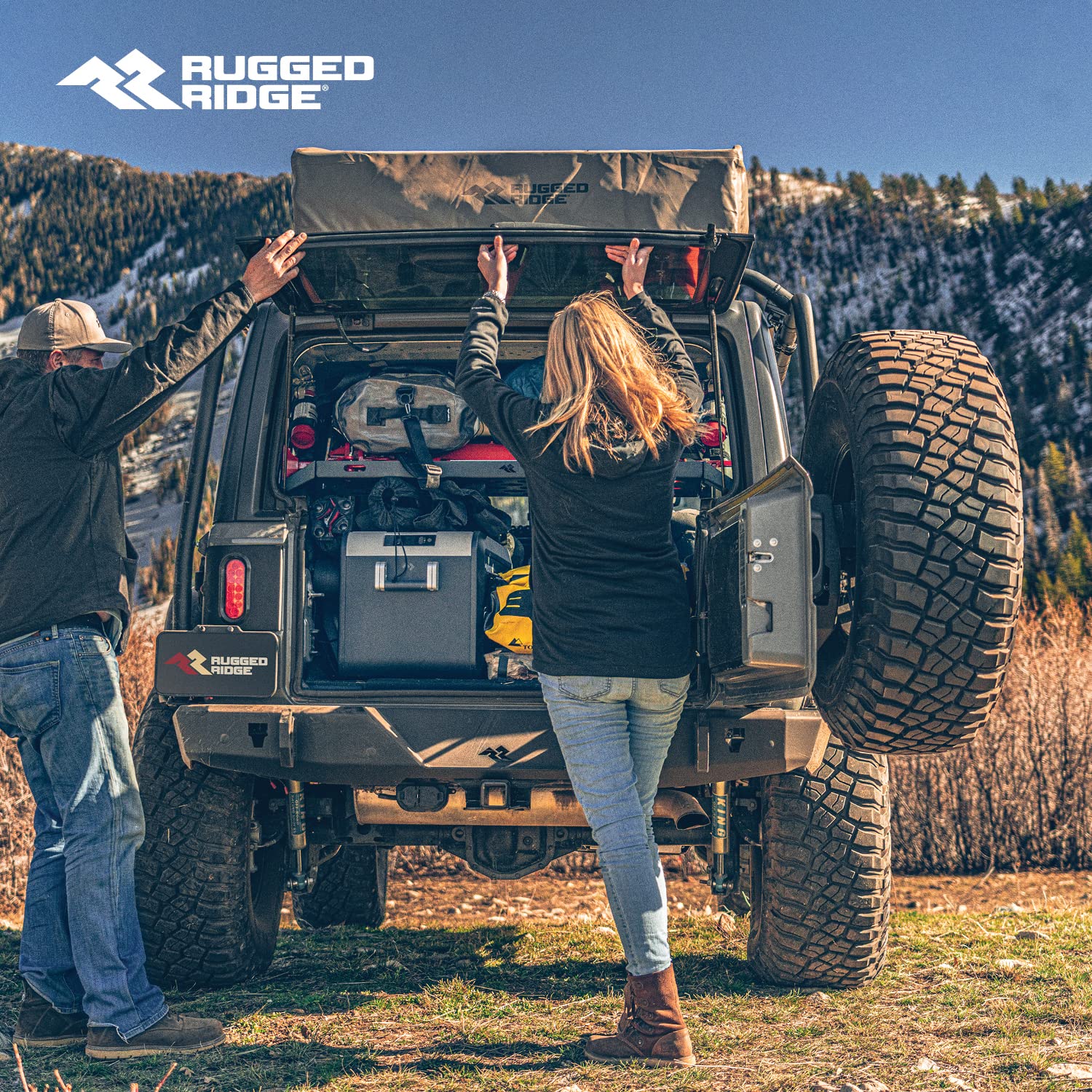 Rugged Ridge HD Bumper, Rear for Jeep Wrangler JL | with Tire Carrier, Steel, Black | 11540.39 | Fits 2018-2025 Jeep Wrangler JL