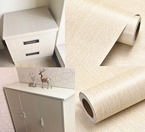 Motishi Beige Oak Wood Grain Wallpaper Self Adhesive Shelf Liner Dresser Drawer Cabinet Sticker 15.7''x79''