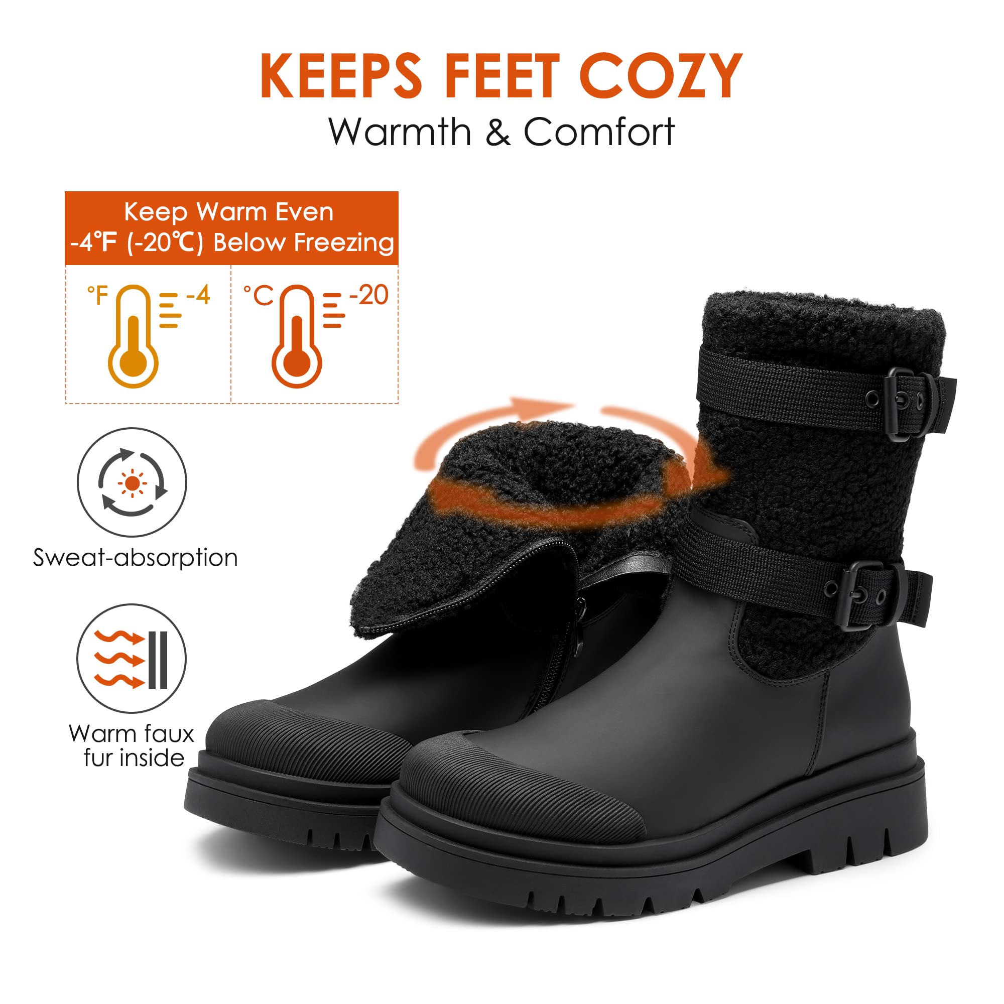 DREAM PAIRS Women's Waterproof Winter Snow Boots with Warm Comfortable Fur Lining, Anti Slip Rubber Mid-Calf Booties Outdoor, Sdsb2203W, Black, Size 10