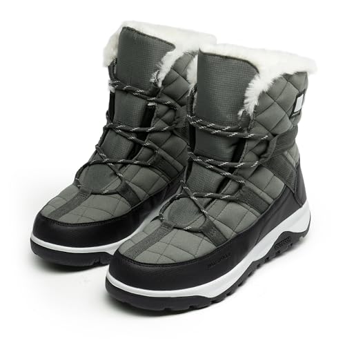 DREAM PAIRS Women's Winter Snow Boots Waterproof Rubber Ankle Booties with Warm Comfortable Faux Fur Lining,botas de invierno para mujer,Lace Up Non-Slip Outdoor Boots for Women,Sdsb2214w,Grey,Size 10