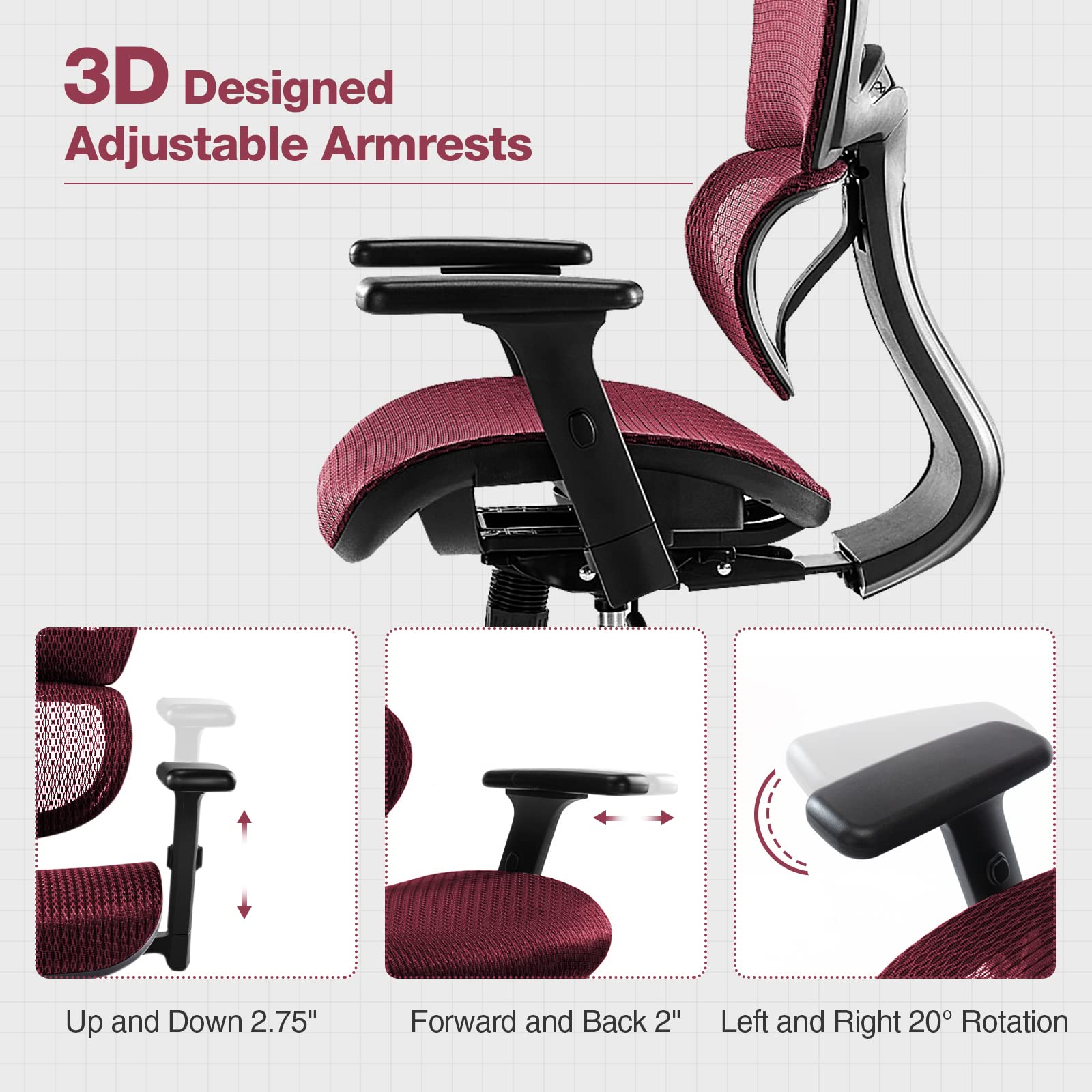 Ergonomic High Back Office Chair - High Office Chair with Headrest, Lumbar Support, Movable Armrests, Swivel Mesh Office Chair with 300 lbs Weight Capacity Adjustable Height for Home Office, Executive