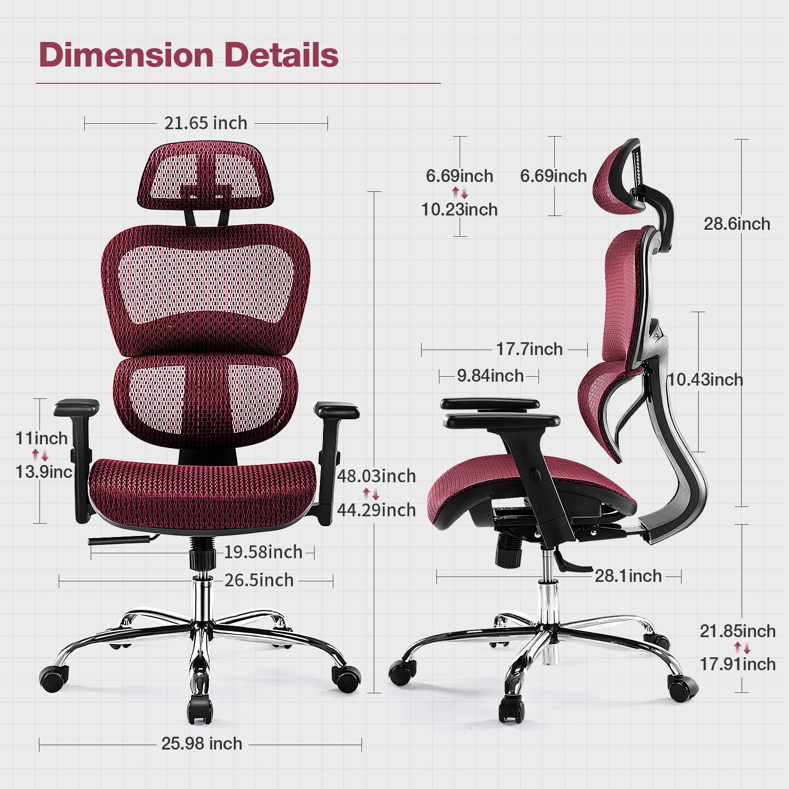 Ergonomic High Back Office Chair - High Office Chair with Headrest, Lumbar Support, Movable Armrests, Swivel Mesh Office Chair with 300 lbs Weight Capacity Adjustable Height for Home Office, Executive