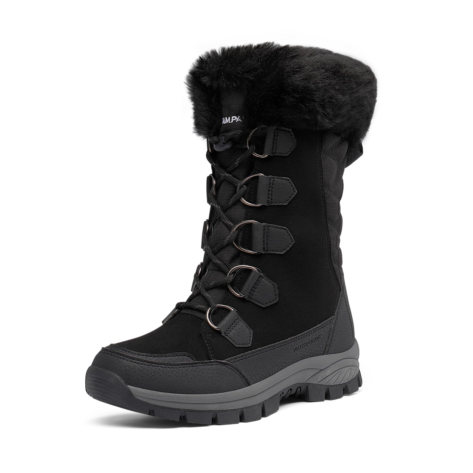 DREAM PAIRS Women's Waterproof Winter Snow Boots, Warm Comfortable Faux Fur Insulated Non-Slip Outdoor Lace-Up Florin Mid Calf Booties,Size 10,Black,SDSB2206W