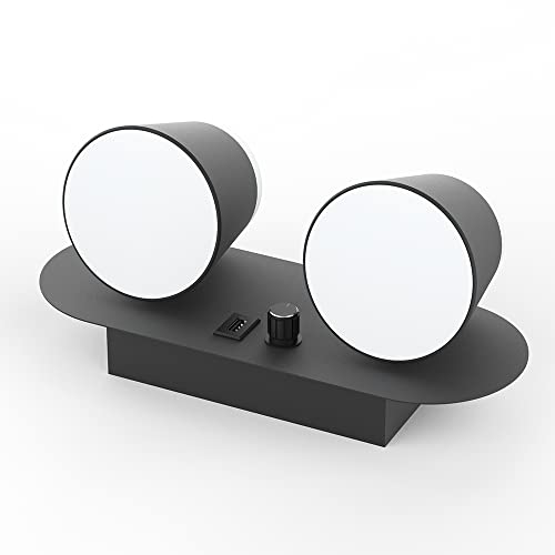 Sytmhoe Modern Black Double Head Dimmable LED Wall Sconce, Bedroom Wall Light with USB, Plug-in Installation, 12W, 10.24x3.94x5.12in