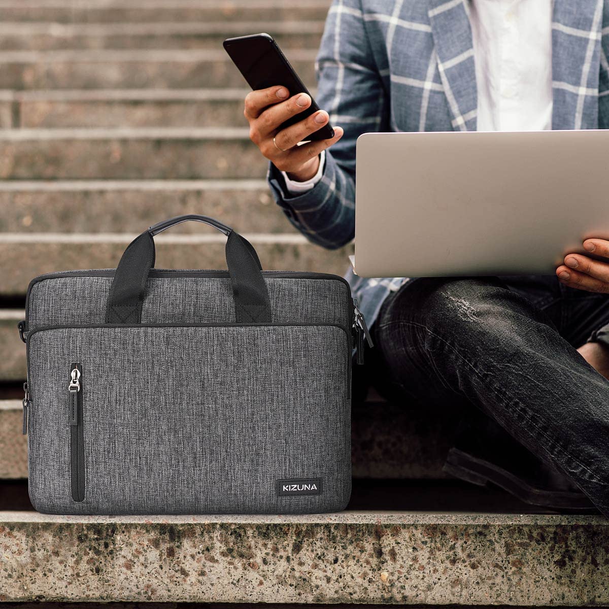 KIZUNA Laptop Bag Case 14 Inch shoulder sleeve Water Resistant Briefcase For 15" Macbook air M2 2023/Lenovo Flex 14/14" HP EliteBook 840 G5/HP Pro 14 G3/Dell Latitude 7490/15" Surface Laptop 3, Grey