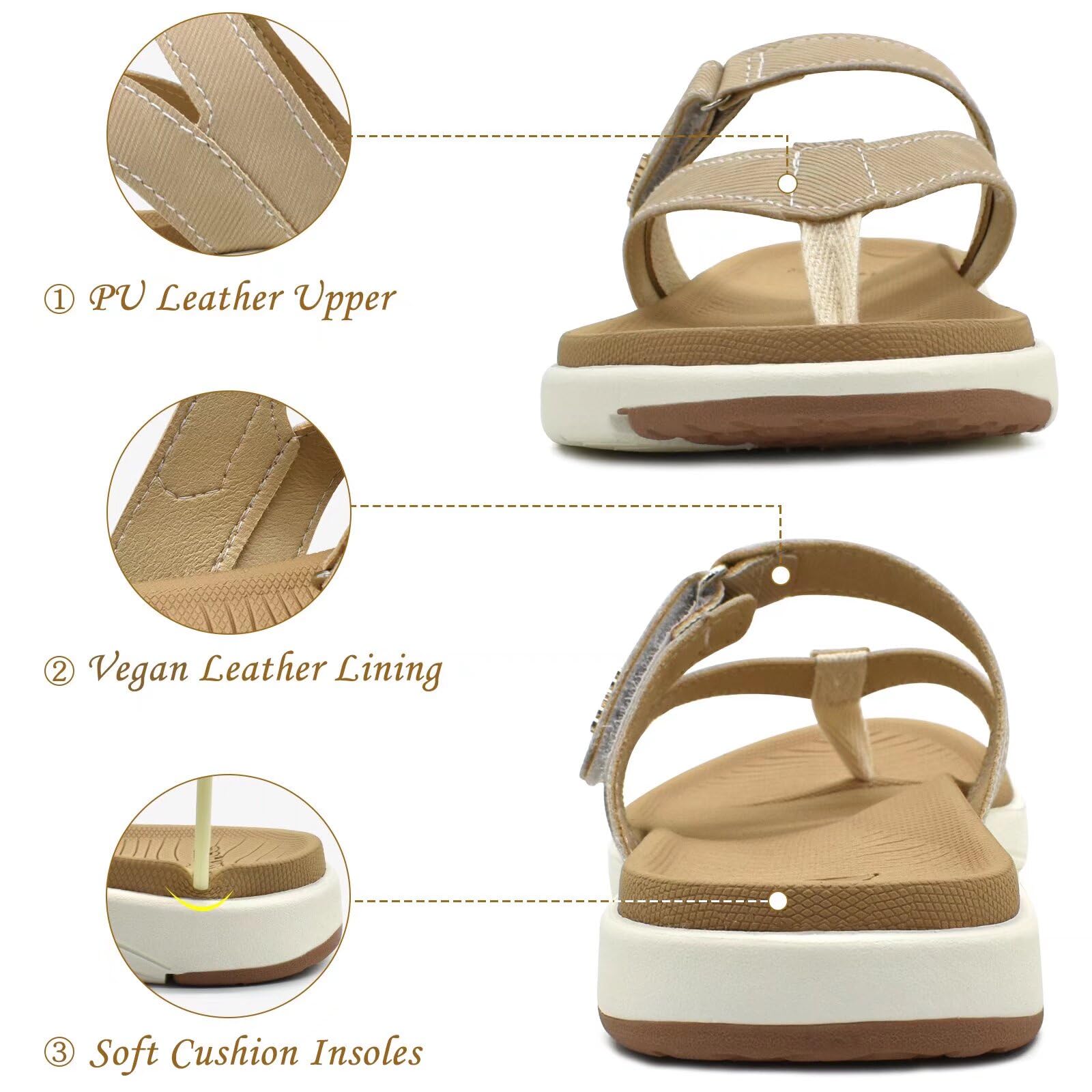 COFACE Womens Orthopedic Flip Flops Ladies Slip On Athletic Yoga Memory Foam Cushioned Recovery Walking Thong Sandals Summer Beach Pool Slippers Comfortable Plantar Fasciitis Arch Support Beige Size 8