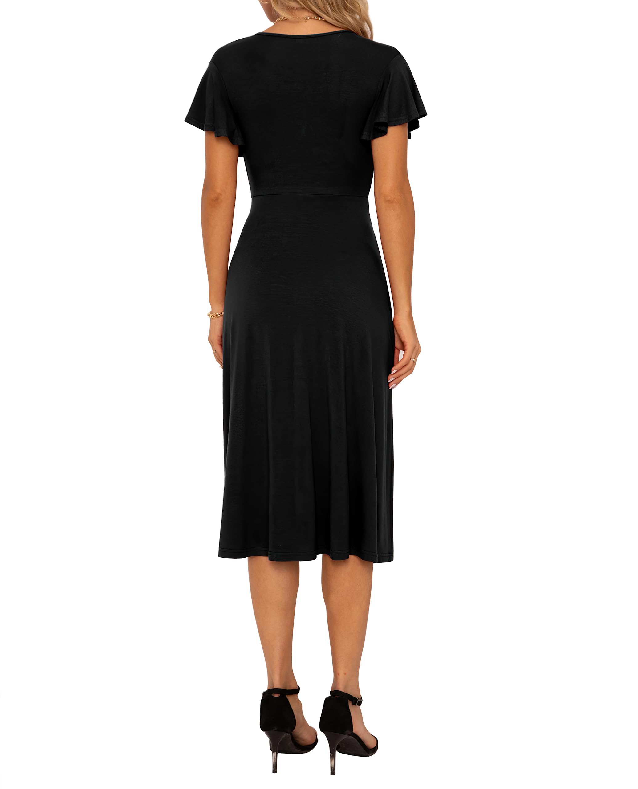 GRECERELLE Summer Dress for Women, Casual Short Sleeve Black Dresses, Wrap V-Neck Party Dress(X-Large, Black)