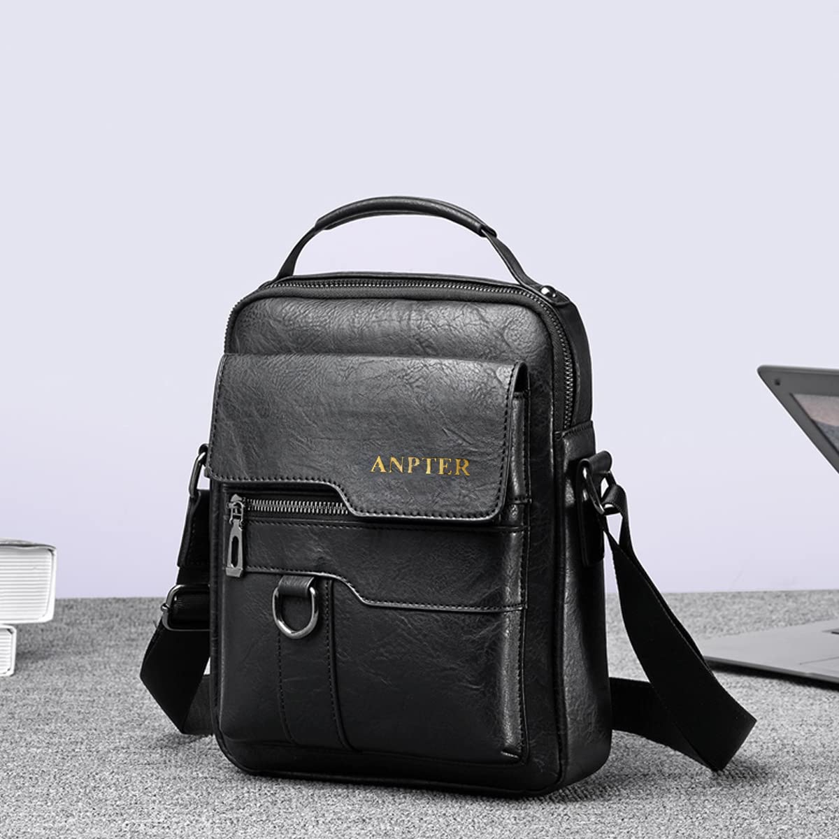 Messenger Bag for Men Crossbody Shoulder Purse Small Vintage PU Leather Satchel Pouch Side Crossover Handbag (Men Messenger Bag for Black)