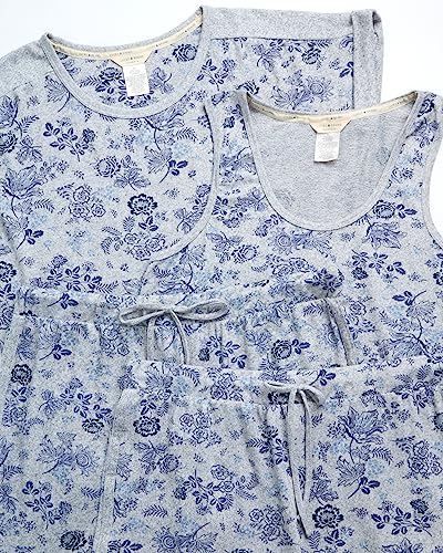 Lucky Brand Women's Pajama Set - 4 Piece Short Sleeve Shirt, Tank Top, Sleep Pants, Lounge Shorts, Size Large, Mini Denim Floral