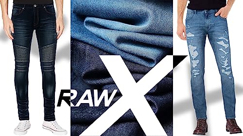 RAW X Mens Distressed Jeans, Fashion Destroyed Distressed Washed Denim Pants Skinny Jeans for Men, White - 90011, 30W x 32L