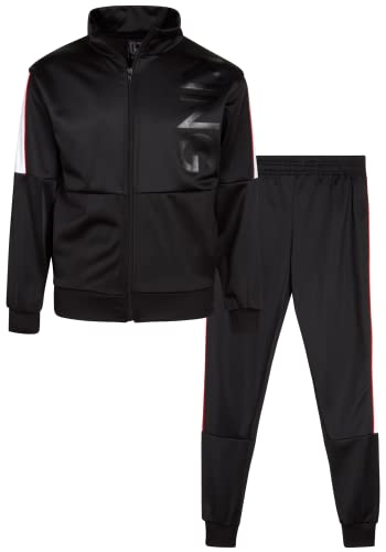 Quad Seven Boys' Tricot Jogger Set - 2 Piece Active Performance Zip-Up Tracksuit Set (Size: 4-18), Size 16-18, Black/White King