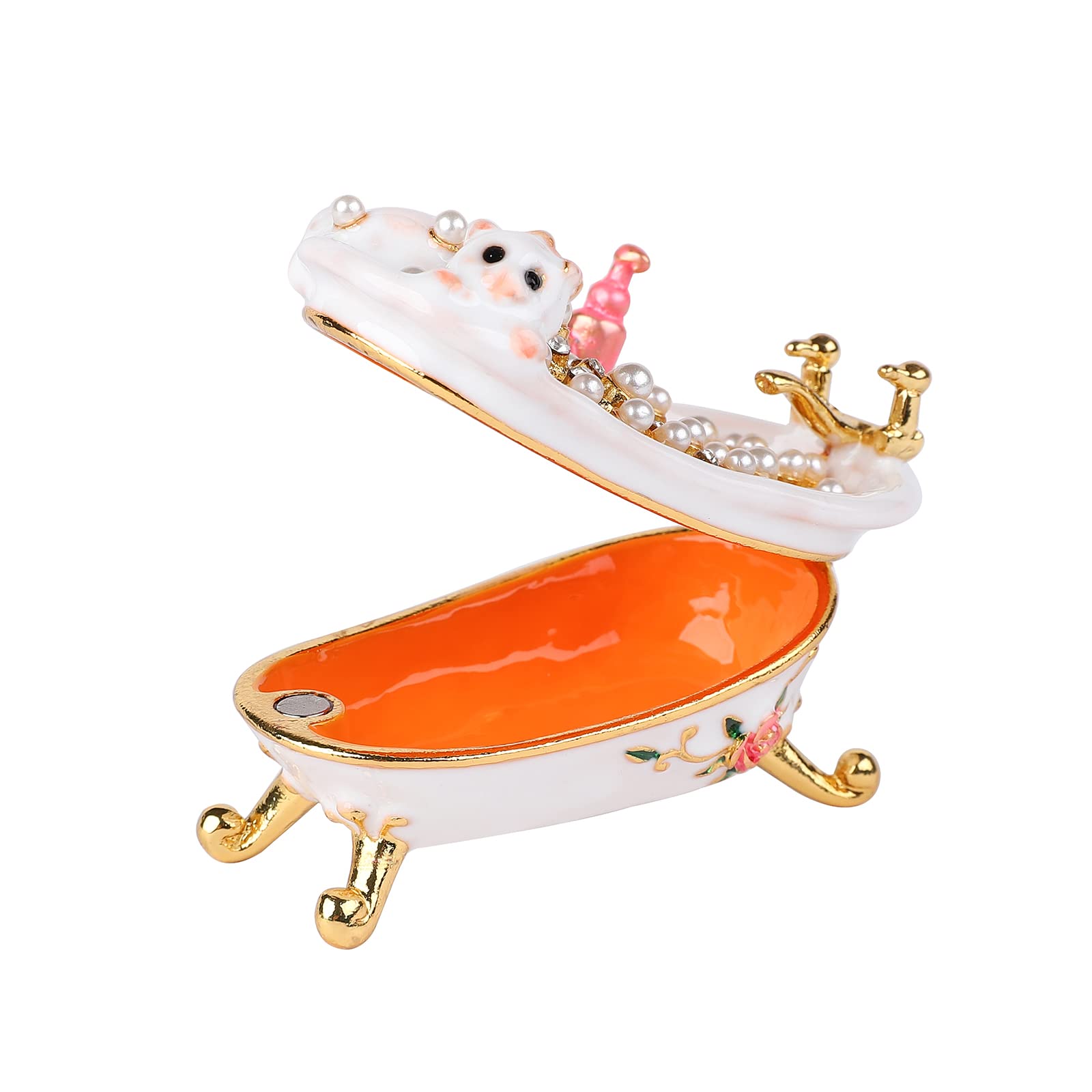 FASSLINO Pearls Bathtub Trinket Box Hinged Enameled Hand-Painted Ornaments Decorative Craft Gift for Home Decor