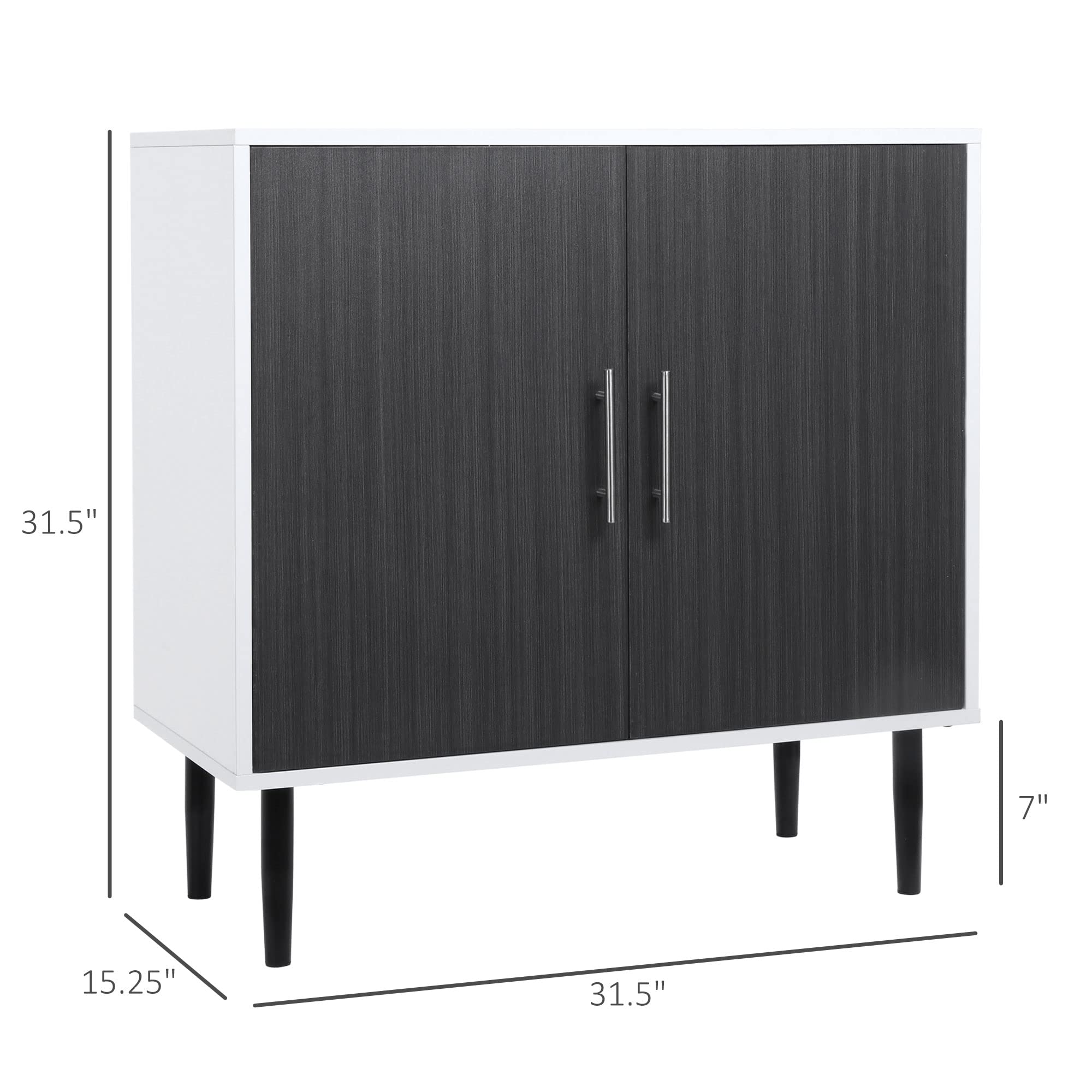 HOMCOM Sideboard Buffet Cabinet, Kitchen Storage Cabinet with Double Door Cupboards, Adjustable Shelf and Steel Legs, Gray
