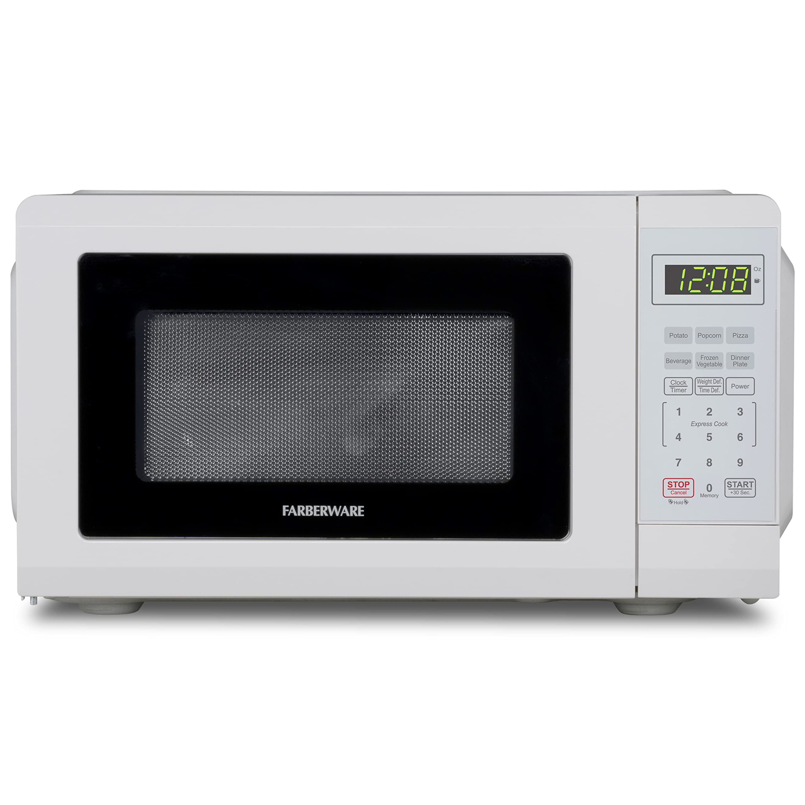 Farberware Countertop Microwave 700 Watts, 0.7 cu ft - Microwave Oven With LED Lighting and Child Lock - Perfect for Apartments and Dorms - Easy Clean Grey Interior, White