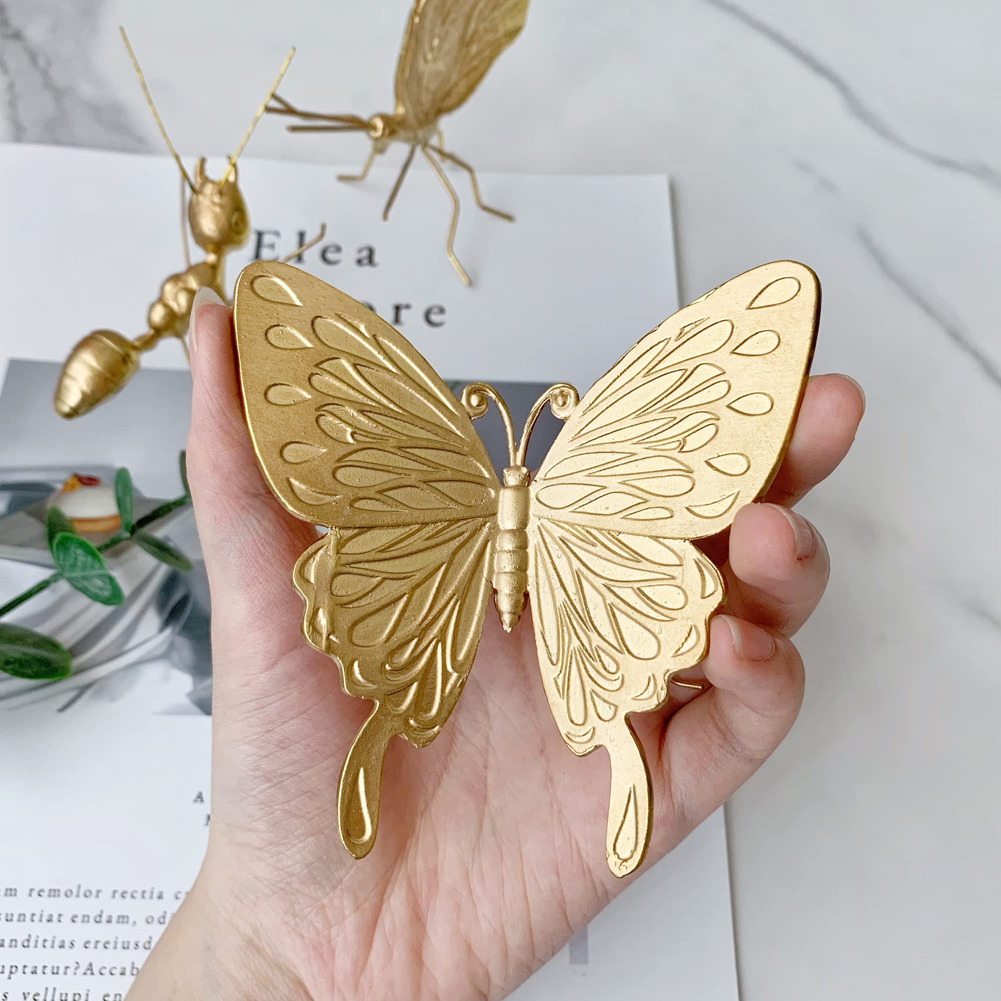 Tricune Gold Butterfly Sculpture - Solid Metal Insect Ornament - Mini Butterfly Figurine for Home, Office, Garden & Desktop Decor