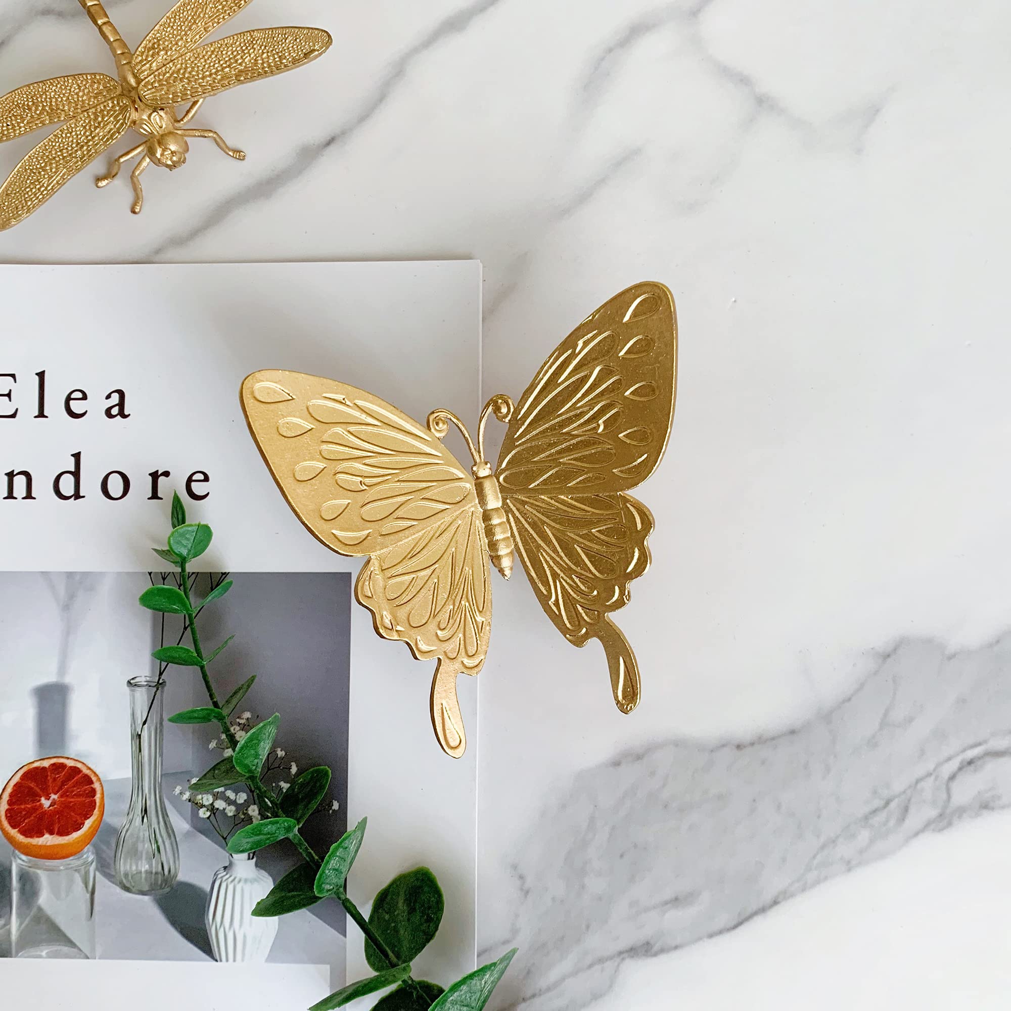 Tricune Gold Butterfly Sculpture - Solid Metal Insect Ornament - Mini Butterfly Figurine for Home, Office, Garden & Desktop Decor