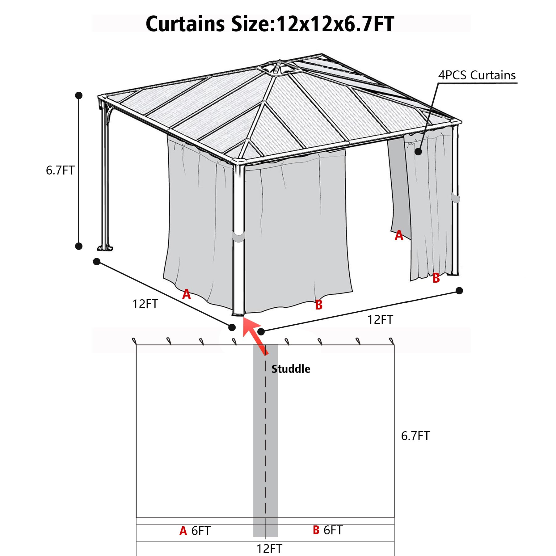 Sunshine Outdoor 12'x12' Privacy Gazebo Curtains, Replacement Universal Curtain Sidewalls 4-Panels Set, for Patio, Garden, Yard (Only Curtains),Beige