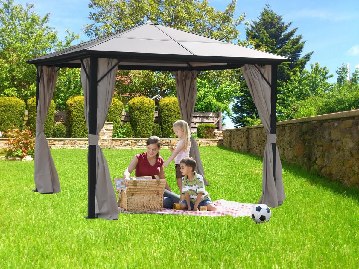 Sunshine Outdoor 12'x12' Privacy Gazebo Curtains, Replacement Universal Curtain Sidewalls 4-Panels Set, for Patio, Garden, Yard (Only Curtains),Beige