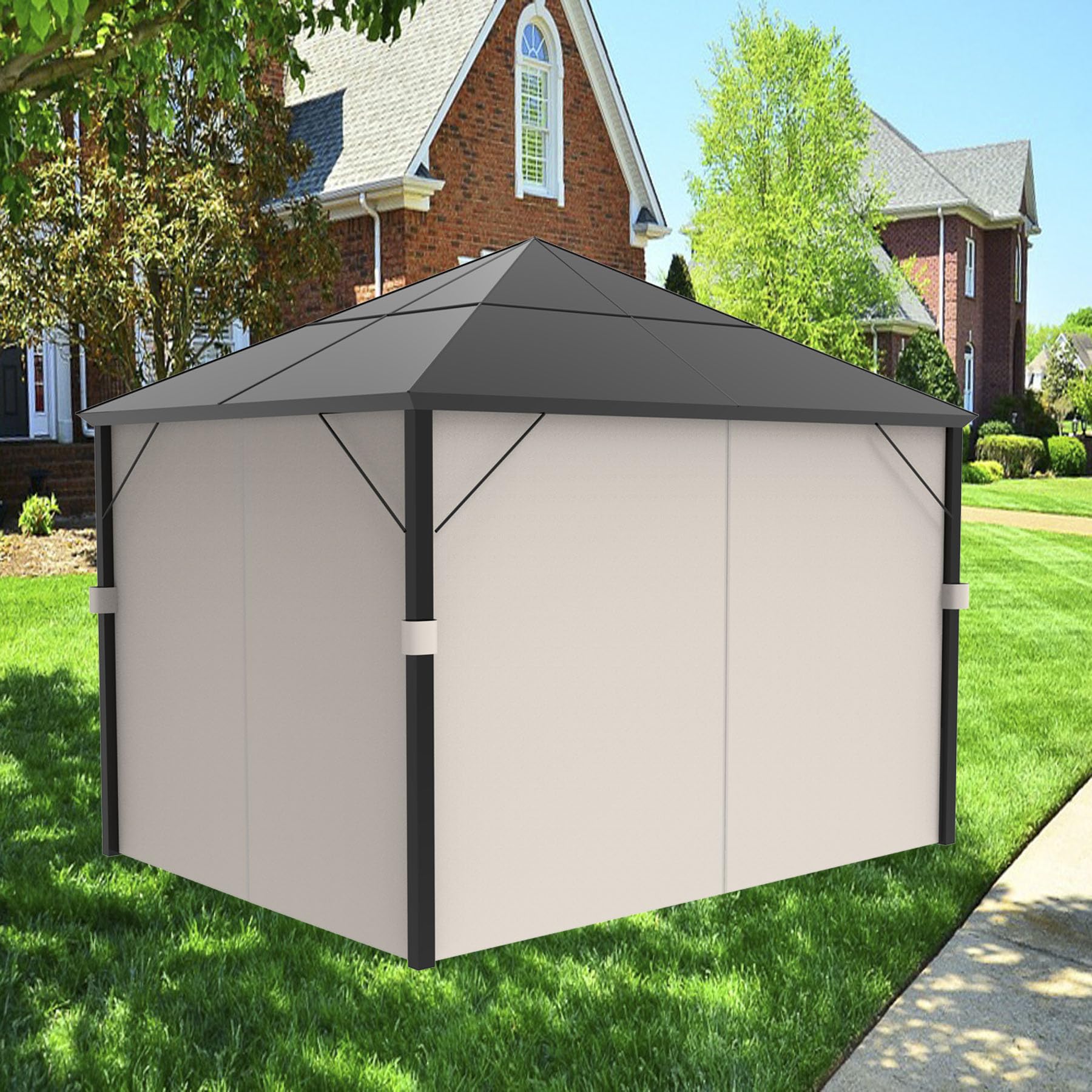 Sunshine Outdoor 12'x12' Privacy Gazebo Curtains, Replacement Universal Curtain Sidewalls 4-Panels Set, for Patio, Garden, Yard (Only Curtains),Beige