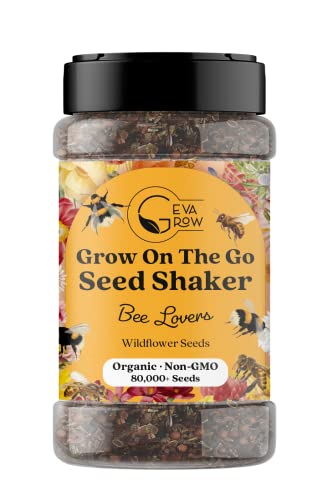 Mini Wildflower Seed Shaker - Save The Bees Seed Mix, by GevaGrow | 80,000+ Seeds | Pollinator & Bee Attracting Flower Seeds Bulk for Planting in Pots & Outdoor Gardens | 2 Ounce