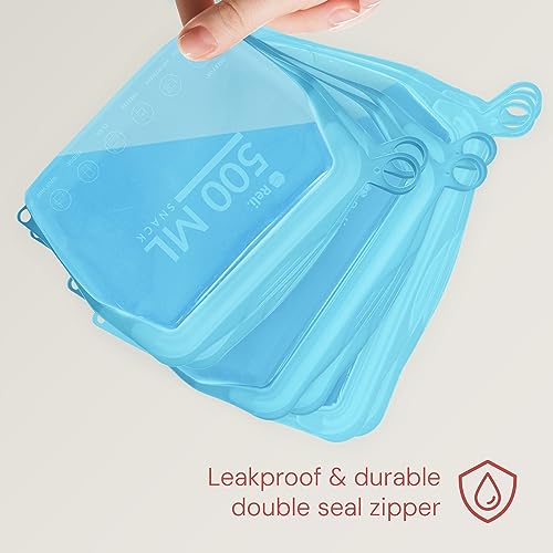 Reli. Reusable Silicone Bags (6 Pack, Multi-Size) | Snack, Sandwich, Gallon (2 Each) - Aqua | Silicone Bags for Food Storage | Reusable Food Storage for Meal Prep | Dishwasher/Freezer Safe