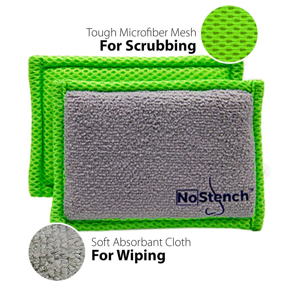 NoStench Kitchen Sponge | Odor Resistant, Non-Scratch Microfiber Mesh & Terry Cloth Sponge, Long Lasting Odor Protection | Durable, 4 Pack