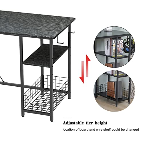 X-cosrack 88.5inch Large L-Shaped Computer Desk with Storage Shelves Drawer, Home Office Writing Corner Desk, 2 Person Long Desk PC Laptop Workstation with Hooks Storage Bag Cable Hole-Black