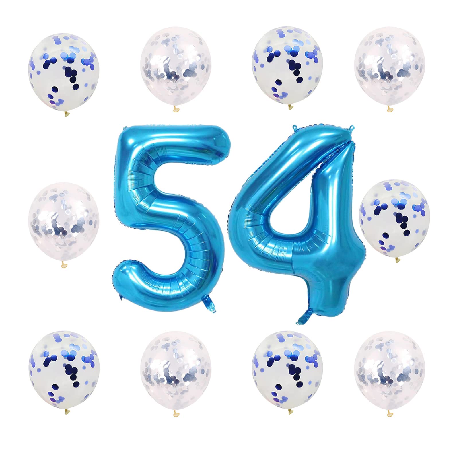 12pcs Blue Balloon Set Number 54 Balloon Kit Giant 54 Digital Foil Balloon Confetti Latex Helium Balloon Party Favors for 54th Birthday Wedding Anniversary Engagement Photo Props,54th Birthday Party