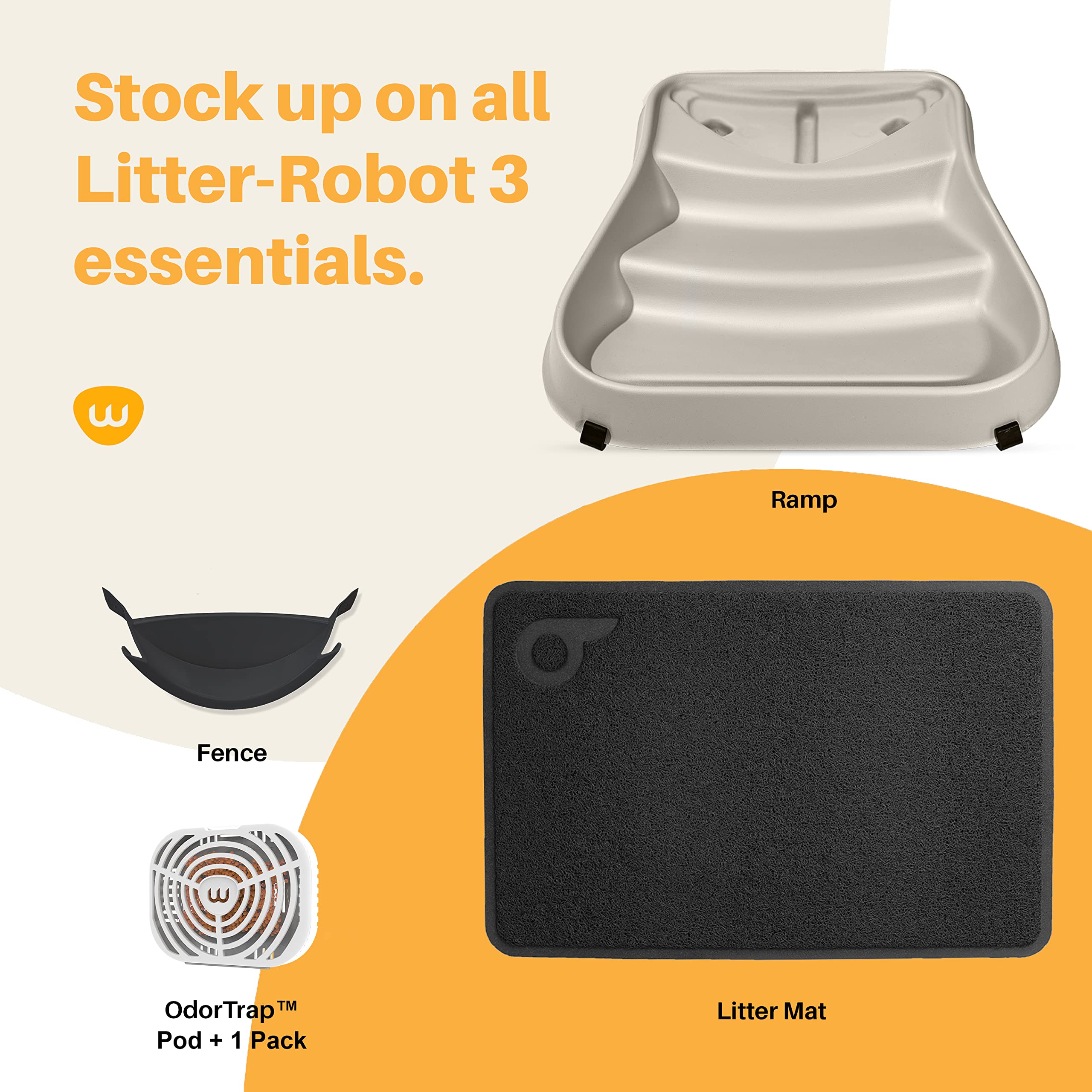 Litter-Robot 3 Accessory Kit by Whisker - Includes LitterTrap Mat, Beige Ramp, Fence, OdorTrap Pod + 1 Pack, for Use with Litter-Robot 3, The Automatic, Self-Cleaning Cat Litter Box