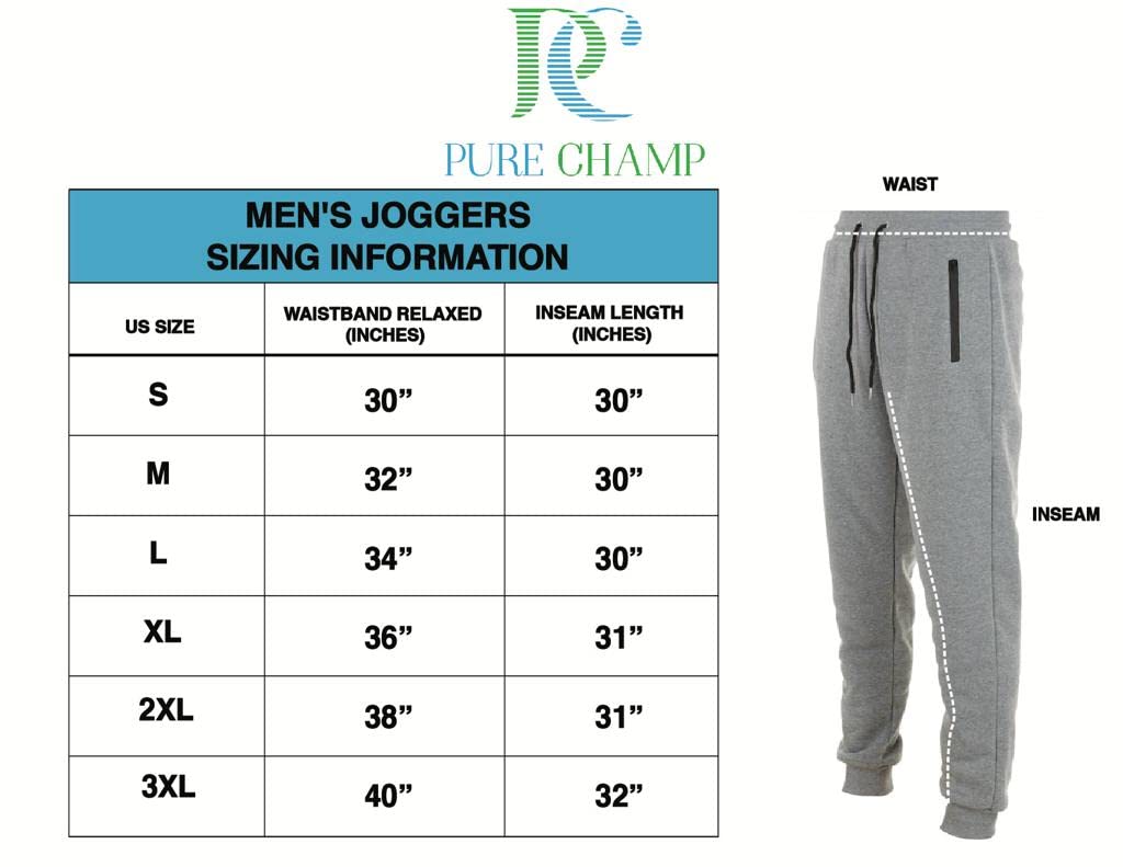 PURE CHAMP Mens 3pk Fleece Workout Jogger Sweatpants for Men Size S-3XL (Small, Set 3)