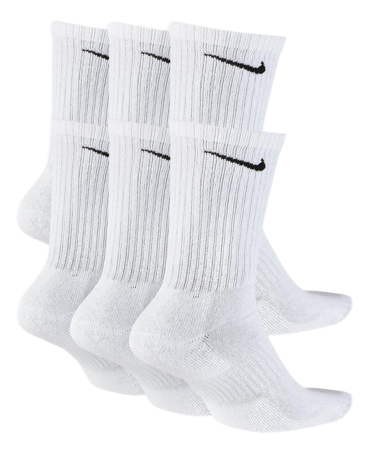 Nike Everyday Cotton Cushioned Crew Socks (6 Pack) (Large, White/Black)
