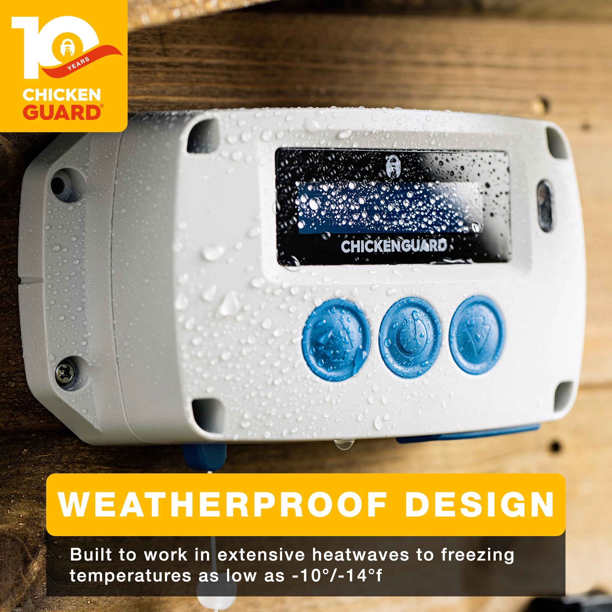Automatic Chicken Coop Door Opener, ChickenGuard Standard S5, Programmable Timer, Lifts Poultry Door/Flap up to 1kg, Batter//Electric Powered, Weatherproof, Winter Temps to -20c (Door Not Included)