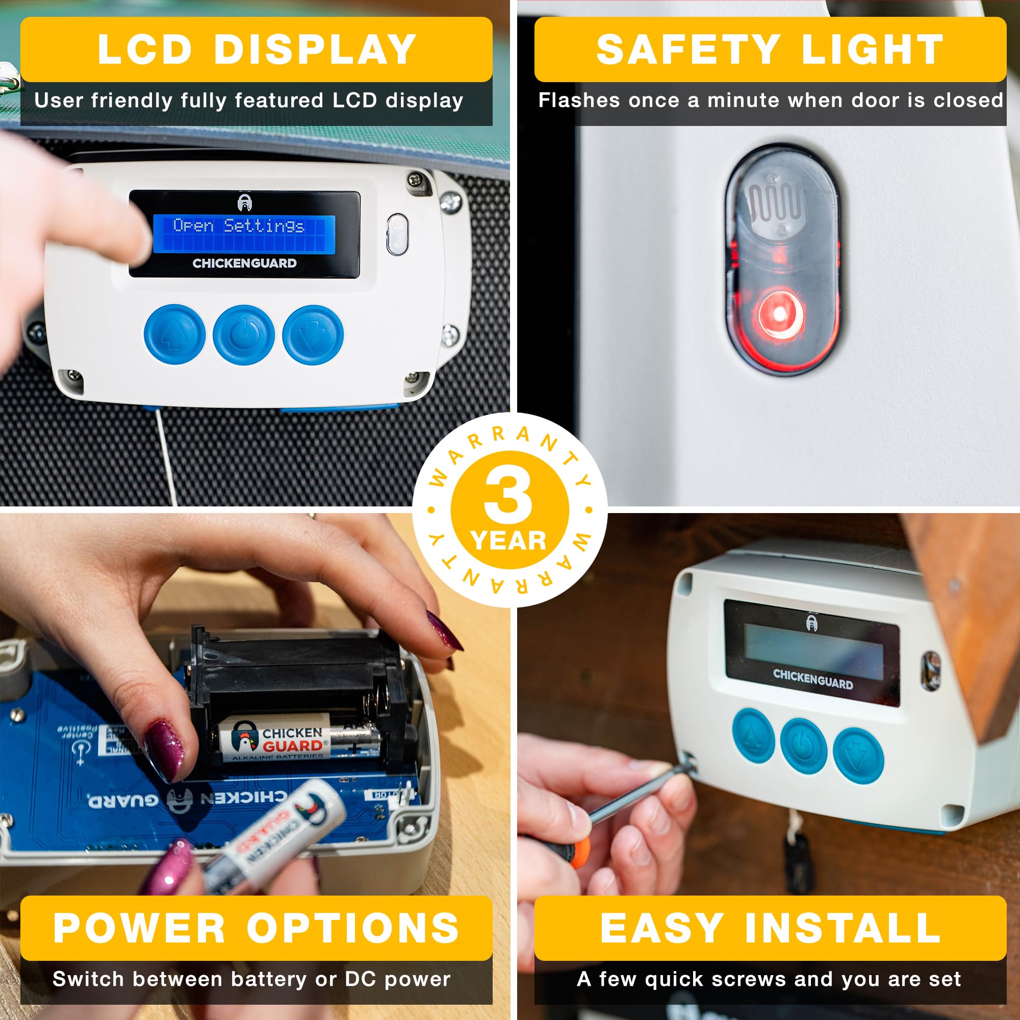 Automatic Chicken Coop Door Opener, ChickenGuard Standard S5, Programmable Timer, Lifts Poultry Door/Flap up to 1kg, Batter//Electric Powered, Weatherproof, Winter Temps to -20c (Door Not Included)