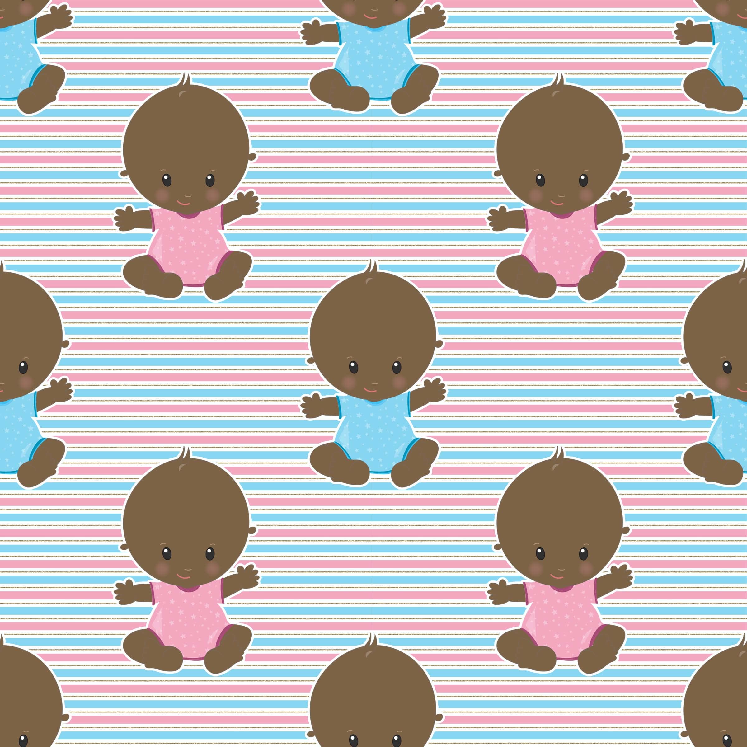 Cute Baby African American Wrapping Paper Black Gift Wrap Premium Gender Reveal Party Decoration Baby Shower Decor (12 foot x 30 inch roll), Pink, Blue