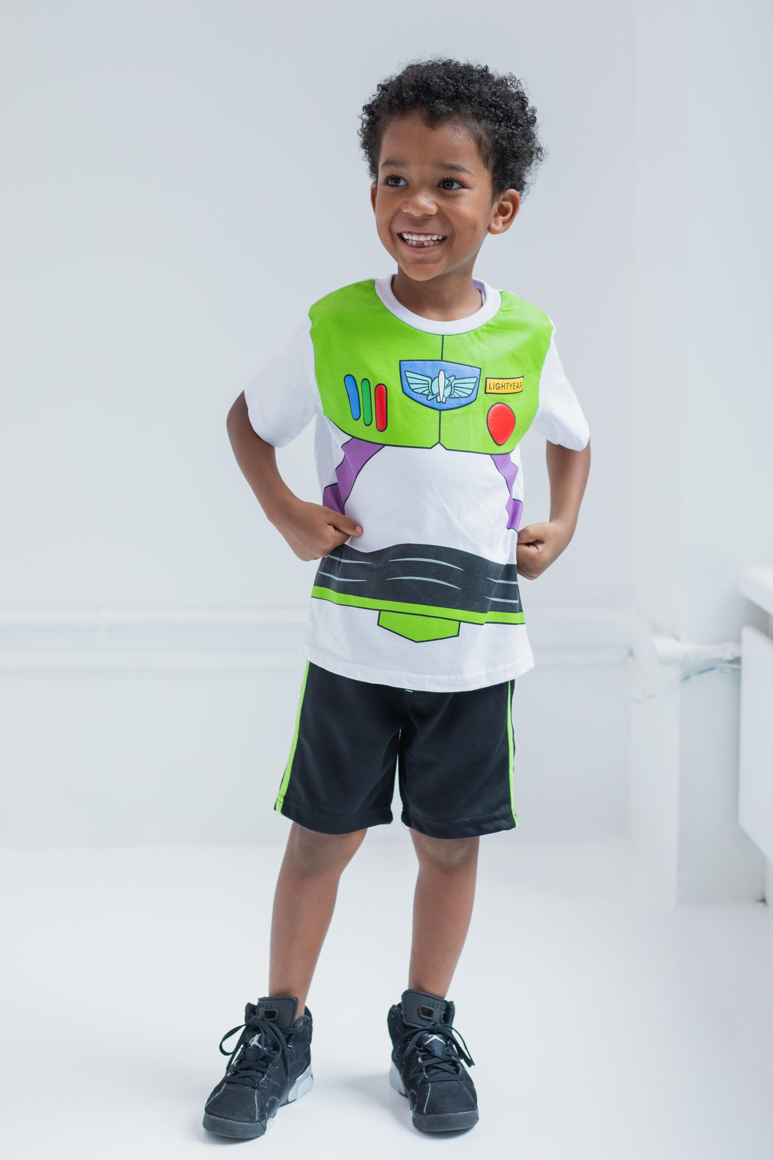 Disney Pixar Toy Story Buzz Lightyear Big Boys Cosplay T-Shirt and Mesh Shorts Set Buzz Lightyear Black/Green 10-12
