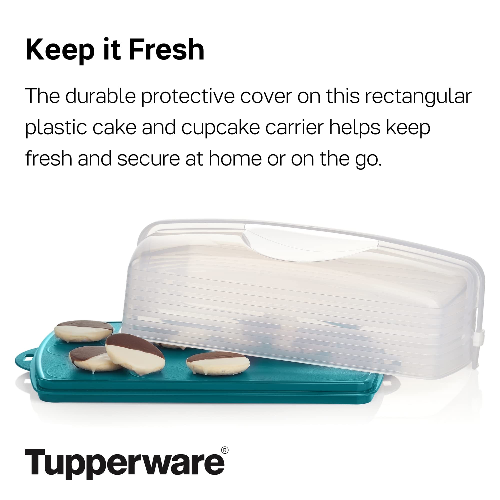 Tupperware Brand Rectangular Cake Taker - Dishwasher Safe & BPA Free - Reversible Cake Container Tray with Cover - Holds Up to 18 Cupcakes or 9 x 13 Cake