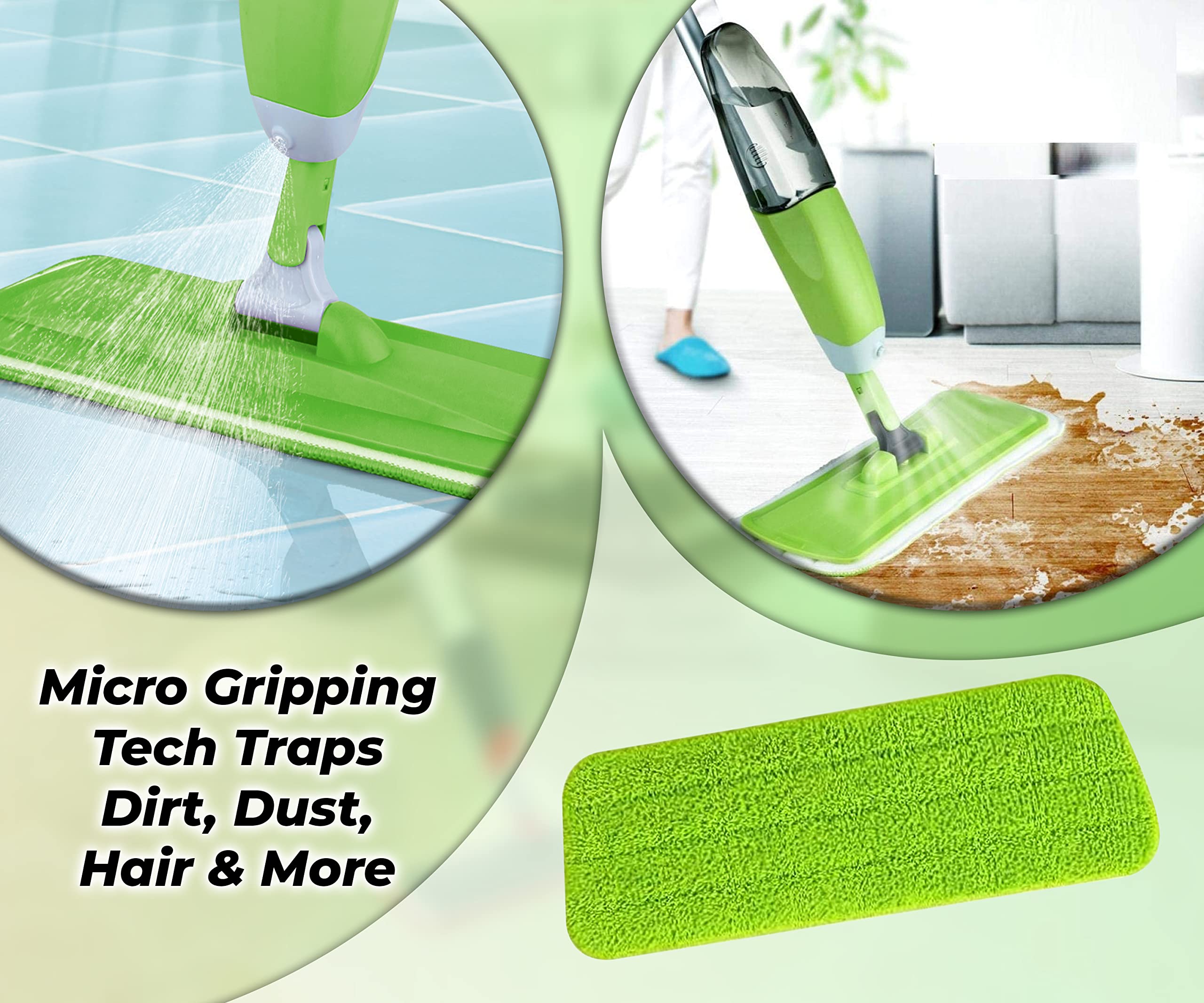 ARSUK Spray Mop Refill Pads Microfiber Replacement Heads Premium Wet/Dry Flat Mop Floor Cleaning Machine Washable Reusable 16 x 5.5 inches ( 3 Pack Green)
