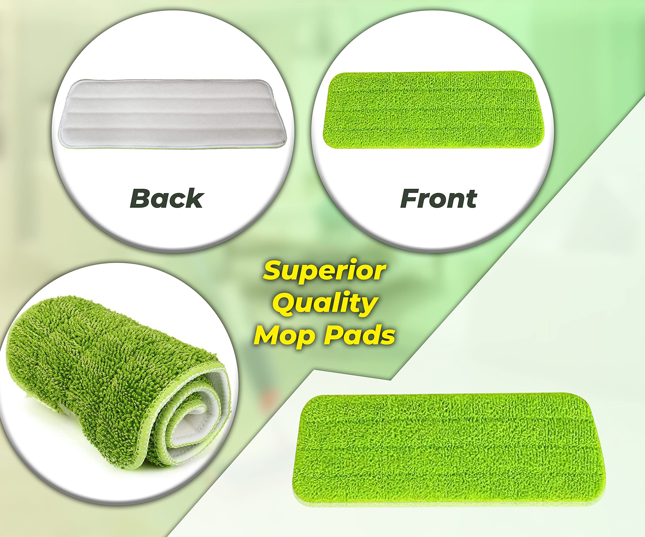 ARSUK Spray Mop Refill Pads Microfiber Replacement Heads Premium Wet/Dry Flat Mop Floor Cleaning Machine Washable Reusable 16 x 5.5 inches ( 3 Pack Green)