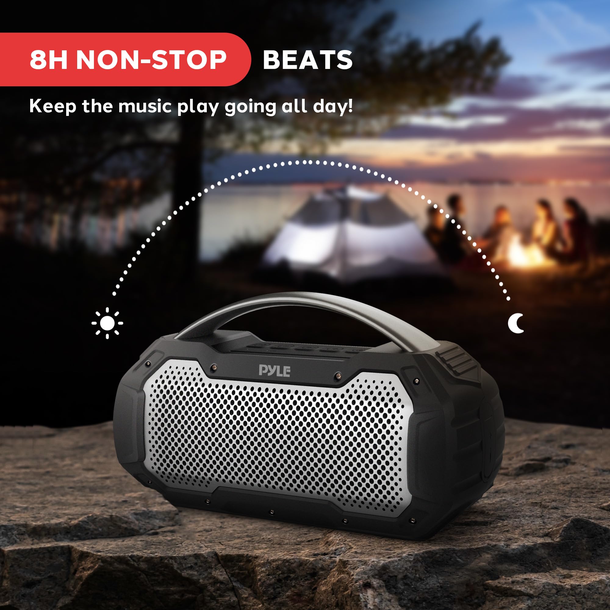 Pyle Portable Wireless Bluetooth Loud Streaming Speaker w/Deep Bass Hands-Free Microphone w/TWS Stereo Sound Function - IPX6 Waterproof Outdoor Speaker, 8H Playtime, AUX, BT Range 32+ ft - PCMPSB1BK