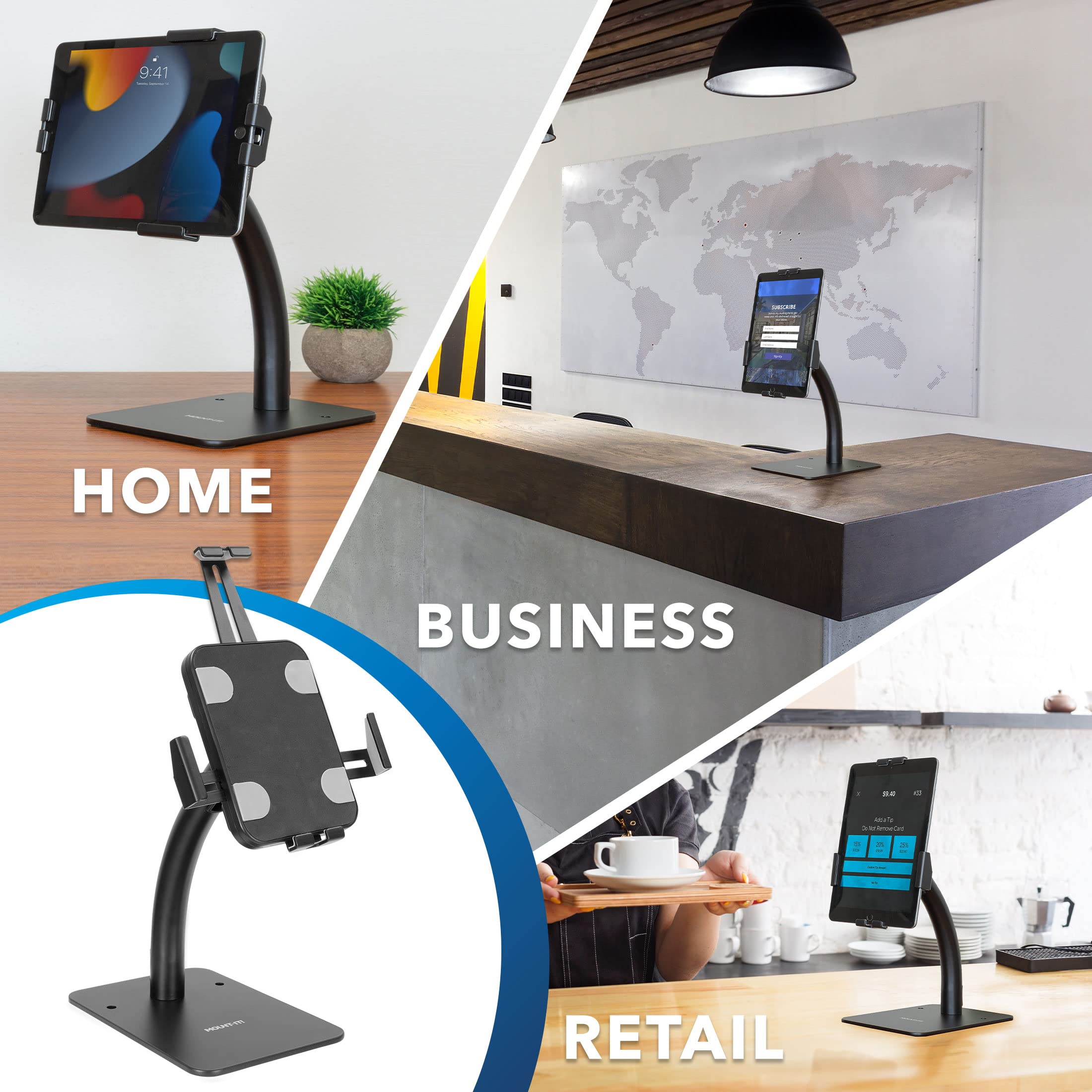 Mount-It! Anti-Theft Tablet Kiosk Countertop Stand | Universal Fit Retail Tablet Stand Compatible with 7.9" to 11" iPad and Samsung Tablets | Retail Kiosk, Black