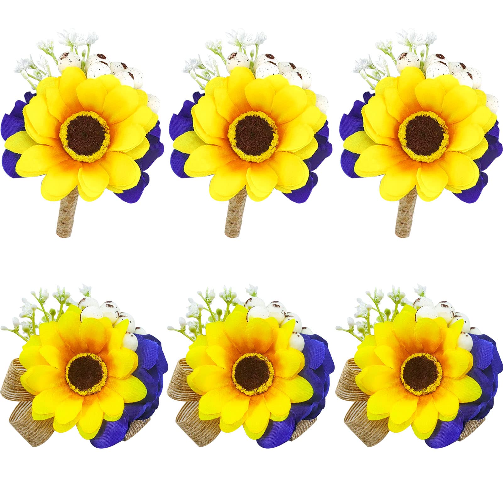 Ciandid Sunflower Wrist Corsage and Boutonniere Set for Wedding, 3PC Groom Boutonniere & 3PC Bride Wrist Corsage Wristlet Band Bracelet Artificial Flower for Wedding Ceremony Party Prom